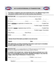 Player Withdrawal & Transfer Form | AFL Queensland